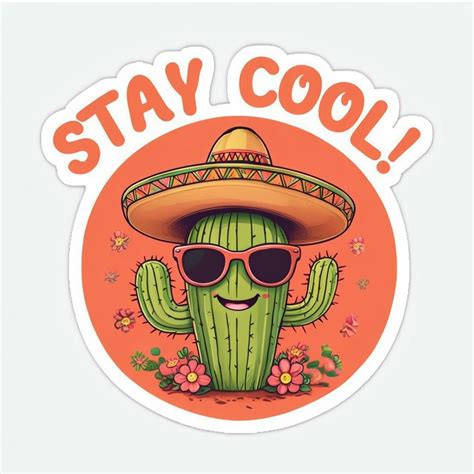 Cheerful Cartoon Cactus With Stay Sharp Text Sticker Playground