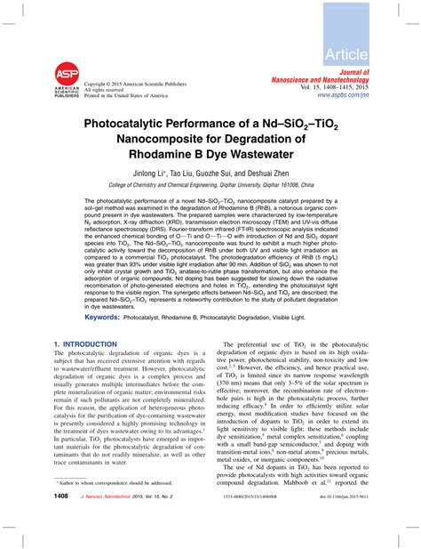 pdf photocatalytic performance of a nd sio2 tio2 nanocomposite for