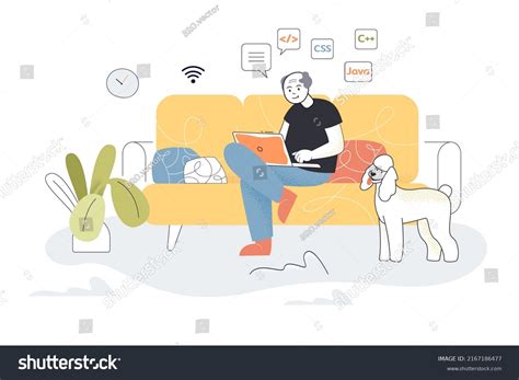 Grandfather Sitting Laptop On Sofa Coding Stock Vector Royalty Free