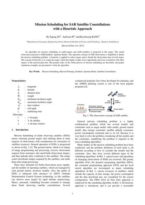 Pdf Mission Scheduling For Sar Satellite Constellations With A