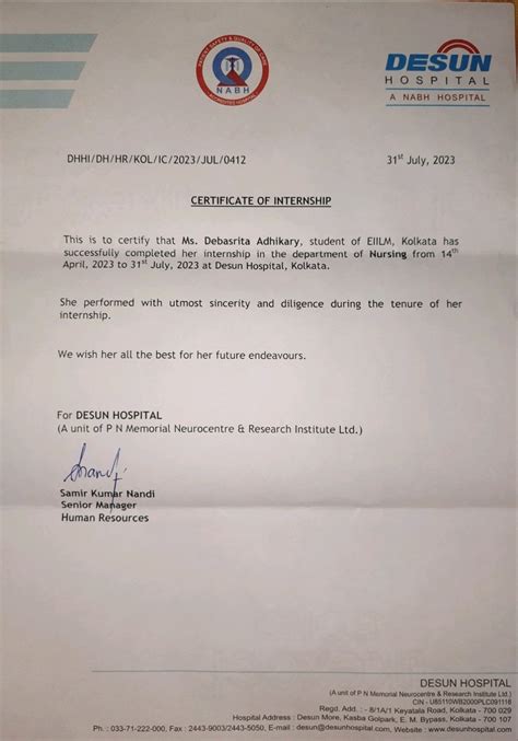 I Am Soo Happy To Share That I Have Successfully Completed My Internship At Desun Hospital A