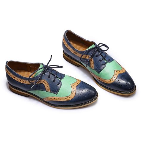 Mona Flying Womens Leather Perforated Lace Up Oxfords Brogue Wingtip