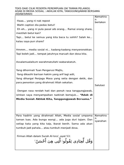 Teks Daie Cilik 2025 Perempuan Pdf