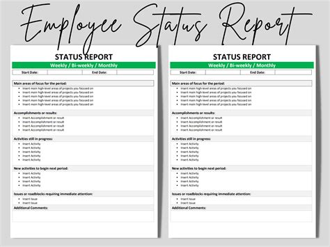 Status Report Weekly Template Etsy