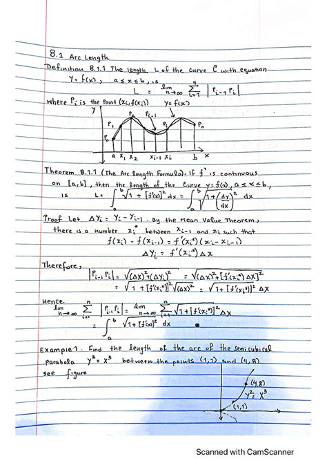 Arc Length Lecture Notes Arc Length Definition The Length L Of The Curve C With