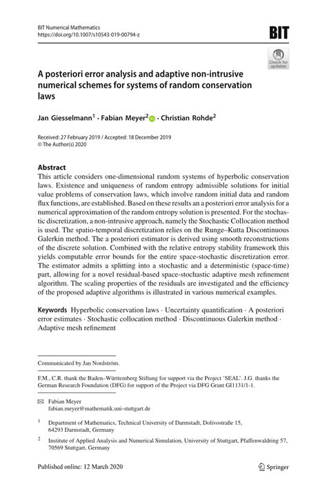 Pdf A Posteriori Error Analysis And Adaptive Non Intrusive Numerical Schemes For Systems Of
