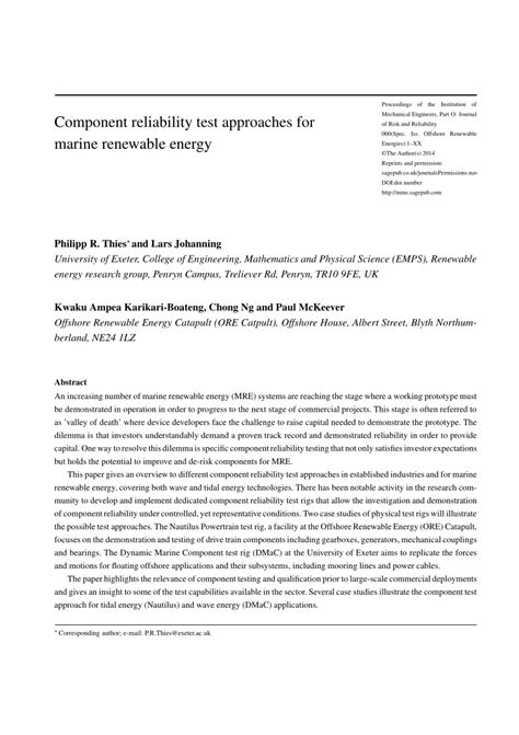 Pdf Component Reliability Test Approaches For Marine Renewable Energy