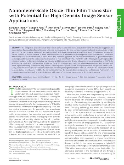 Pdf Nanometer Scale Oxide Thin Film Transistor With Potential For High Density Image Sensor
