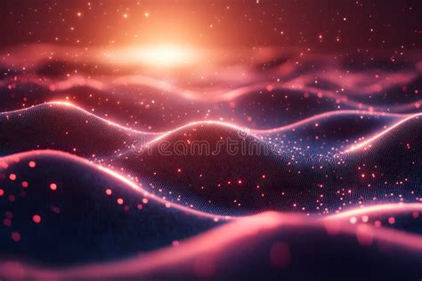 Abstract Digital Waves With Glowing Particles In Futuristic Landscape