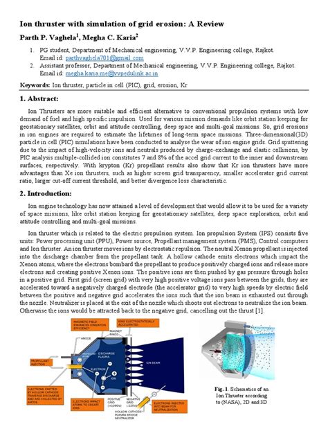 Ion Thruster With Simulation Of Grid Erosion Pdf Spacecraft
