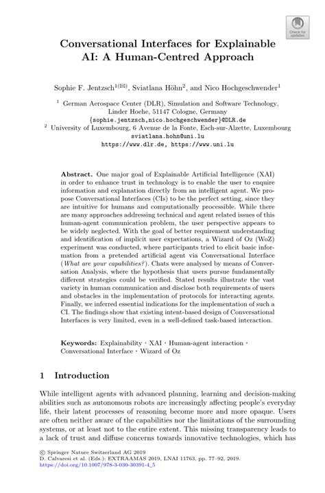 Pdf Conversational Interfaces For Explainable Ai A Human Centred
