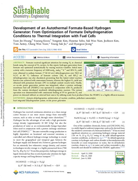 Pdf Development Of An Autothermal Formate Based Hydrogen Generator From Optimization Of