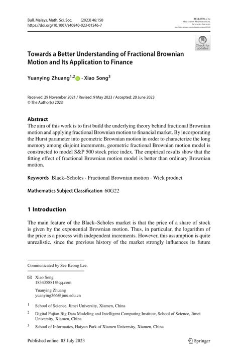 Pdf Towards A Better Understanding Of Fractional Brownian Motion And Its Application To Finance