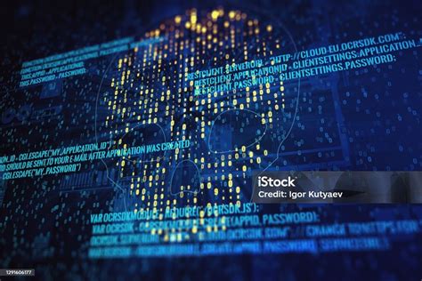 파란색 배경에 추상 가상 코드 두개골 그림 해킹 및 피싱 개념 3d 렌더링 랜섬웨어에 대한 스톡 사진 및 기타 이미지 랜섬웨어 인터넷 폭력 Istock