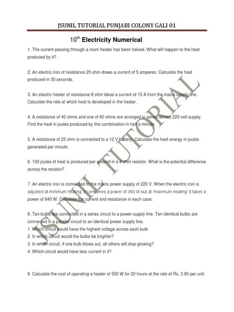 Solved Electricity Numerical For Class 10 Pdf Series And Parallel