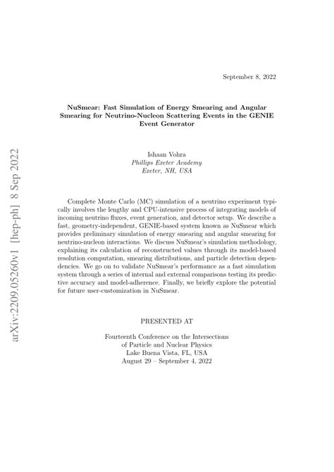 pdf nusmear fast simulation of energy smearing and angular smearing