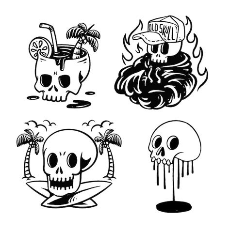 Premium Vector Skull Tattoo Illustration Set