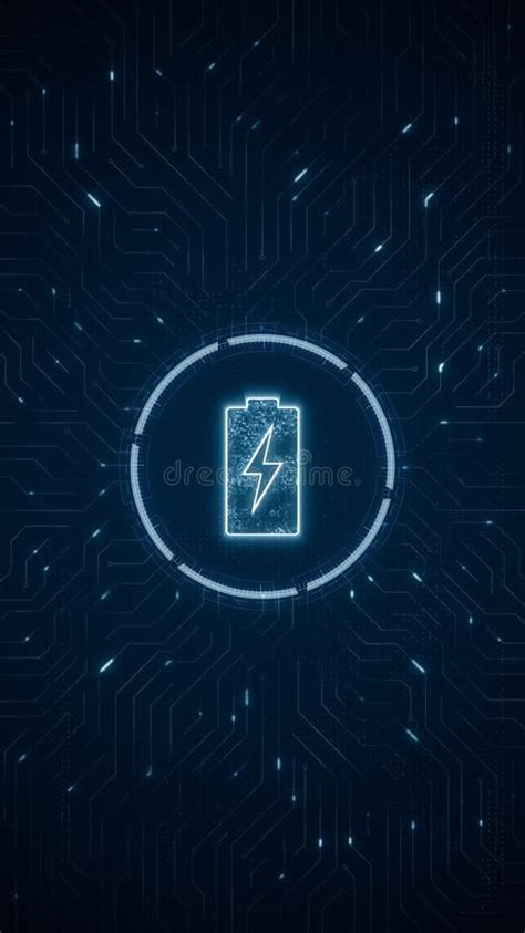Blue Digital Battery Logo And Futuristic Technotogy Circle Hud With Circuit Board And Data