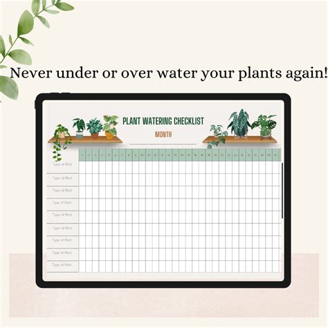 Monthly Spring Plant Watering Checklist Plant Care Log Watering Plant
