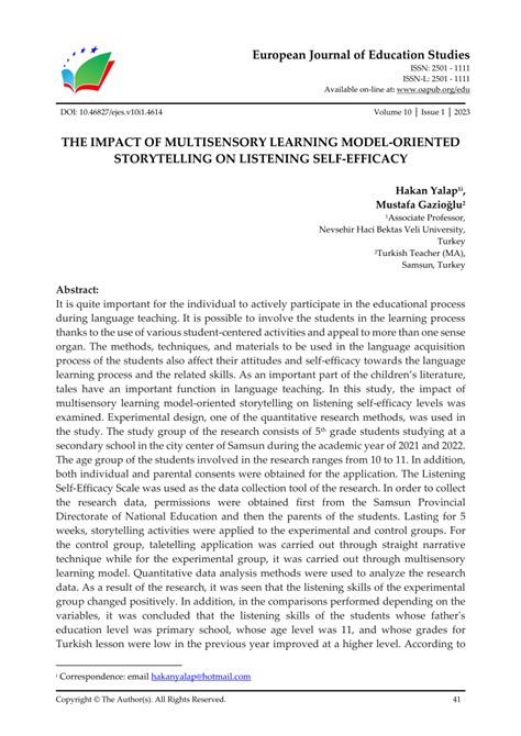 Pdf The Impact Of Multisensory Learning Model Oriented Storytelling On Listening Self Efficacy