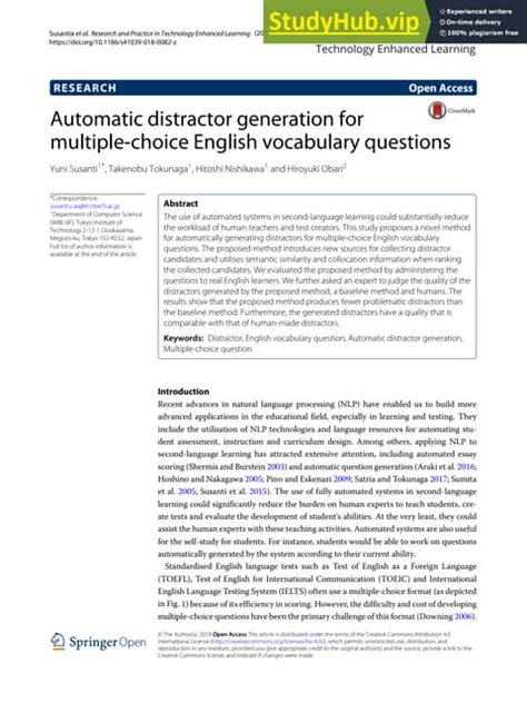 Automatic Distractor Generation For Multiple Choice English Vocabulary Questions Pdf