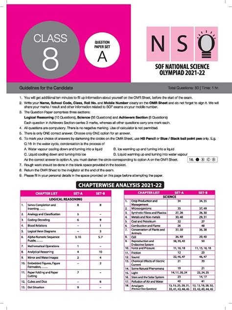 Class 8 Science Olympiad Previous 5 Years Papers Schools