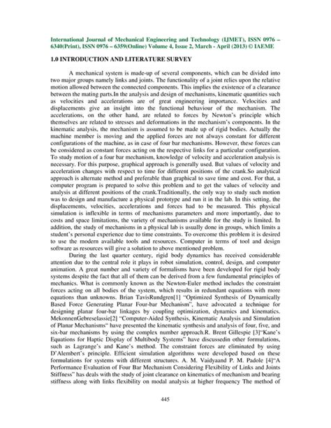 Modeling Simulation And Dynamic Analysis Of Four Bar Planar Pdf