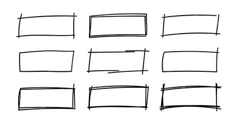 손으로 그린 사각형 프레임 지저분한 낙서 사각형 프레임 낙서 기하학적 테두리 펜 잉크 빈 검은 색 텍스트 상자 세트 벡터