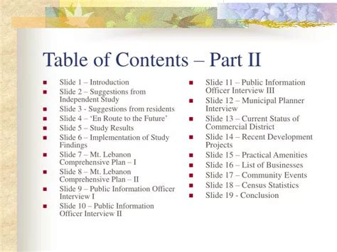 Ppt Table Of Contents Part Ii Powerpoint Presentation Free