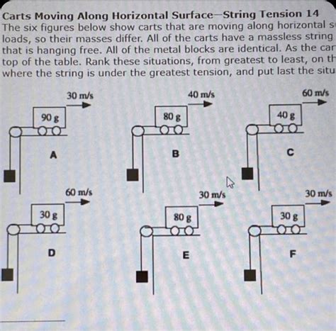 solved carts moving along horizontal surface string tension