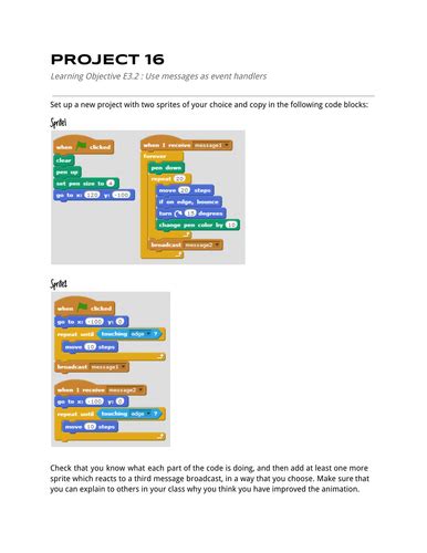 Code Lesson E3 2 Messages In Scratch Teaching Resources