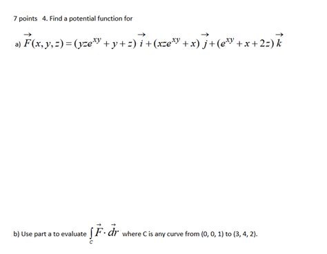 Solved Find A Potential Function For F X Y Z Yze Xy Chegg Com