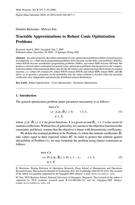 Pdf Tractable Approximations To Robust Conic Optimization Problems