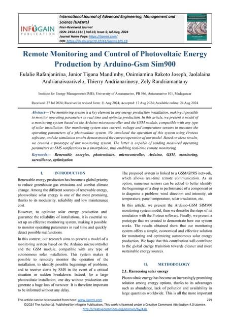 Remote Monitoring And Control Of Photovoltaic Energy Production By Arduino Gsm Sim900 Pdf