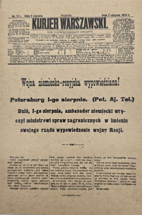 Pocztówka Z Przedrukiem Artykułu Wojna Niemiecko Rosyjska Wypowiedziana
