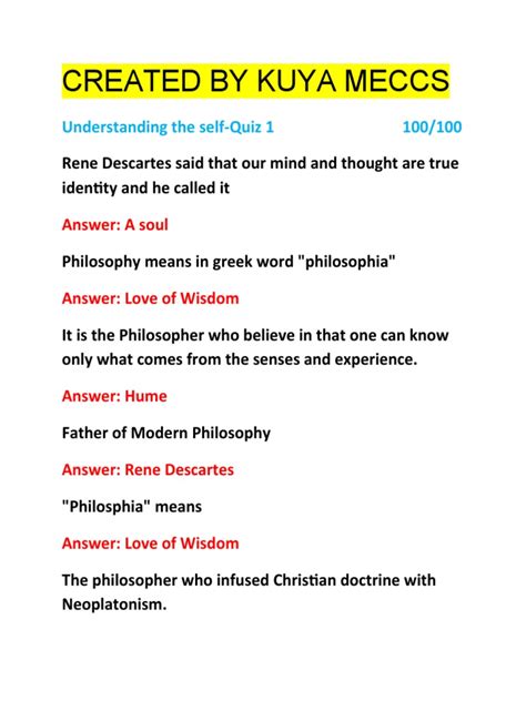 Created By Kuya Meccs Understanding The Self Quiz 1 100100 Pdf