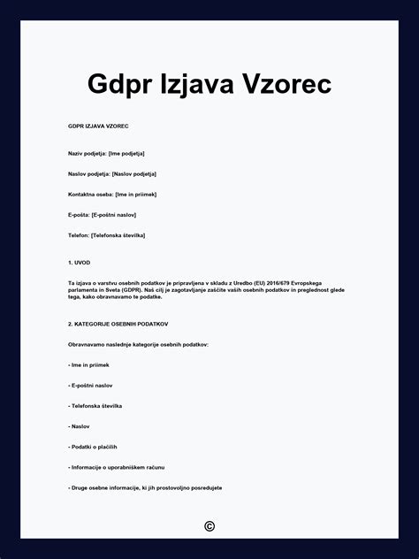 Gdpr Izjava Vzorec