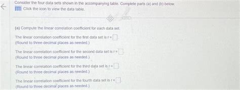 solved consider the four data sets shown in the accompanying