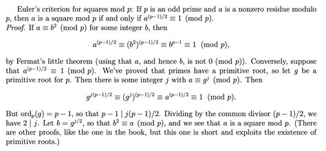 Solved Following The Proof Of Euler S Criterion Given In Chegg