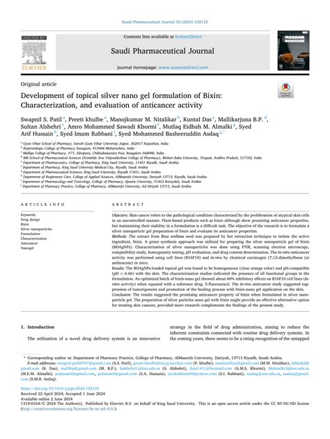 Pdf Development Of Topical Silver Nano Gel Formulation Of Bixin Characterization And