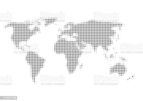 World Map Black Gradient Dot Pattern On White Background Vector