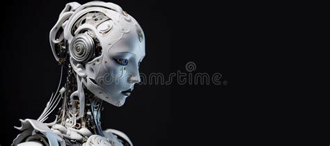 Futuristic Ai Android Robot Cyborg Man Banner Copy Space Chat Gpt Chatbot Generative Ai