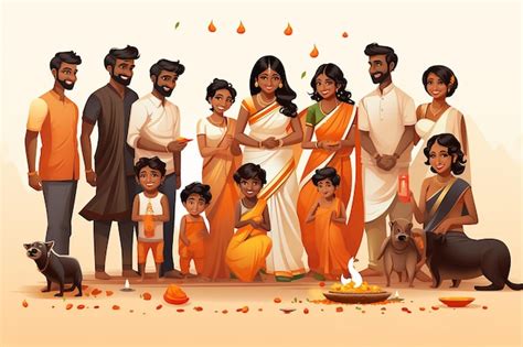 인도 가족 문화 축제 만화 일러스트레이션 프리미엄 Ai 생성 이미지