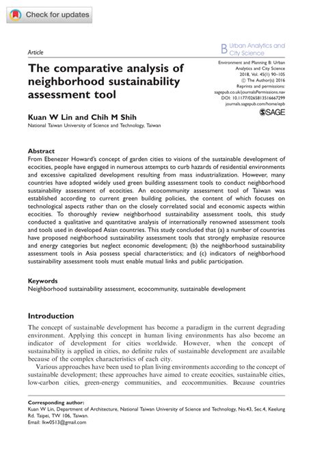 Pdf The Comparative Analysis Of Neighborhood Sustainability