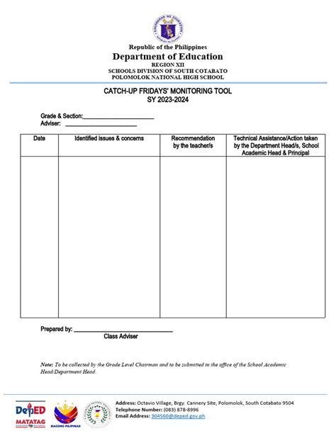 Catch Up Fridays Monitoring Tool Pdf
