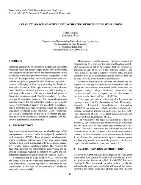 Pdf A Framework For Adaptive Synchronization Of Distributed Simulations