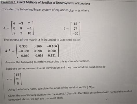 Solved Problem Direct Methods Of Solution Of Linear Chegg