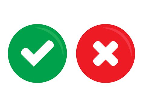 Green Tick And Red Cross Checkmarks In Circle Flat Icons Yes Or No