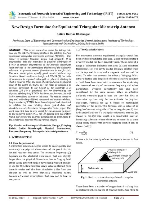 Pdf Irjet New Design Formulae For Equilateral Triangular Microstrip