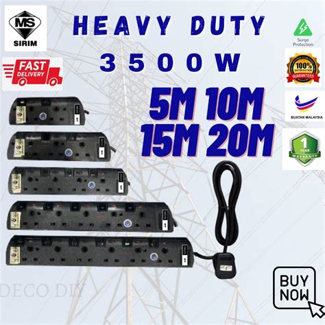 [sirim]black Series 3 4 5 Way Surge Protector Sleek Black Portable